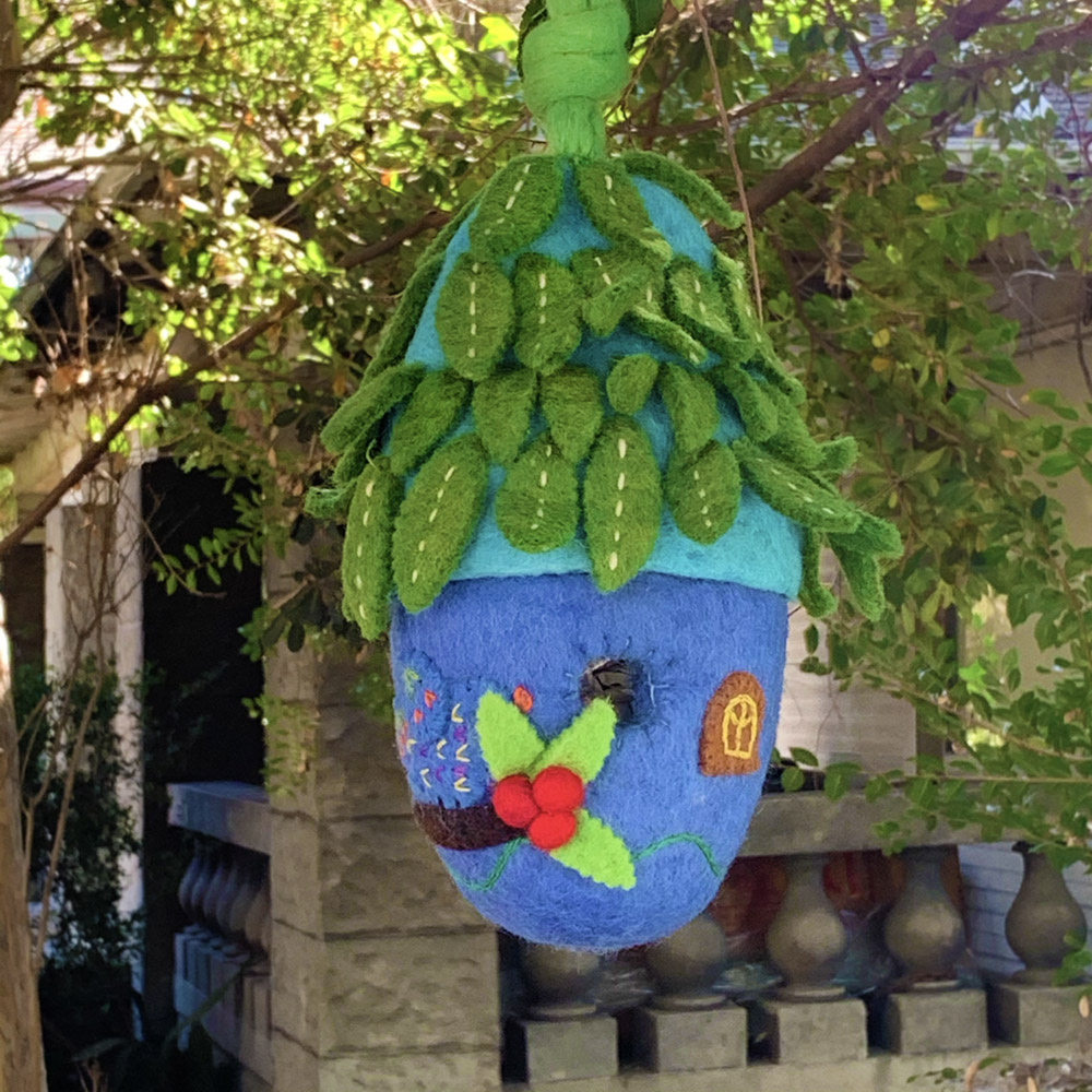 Felted Wool Bird House with Leaf Roof