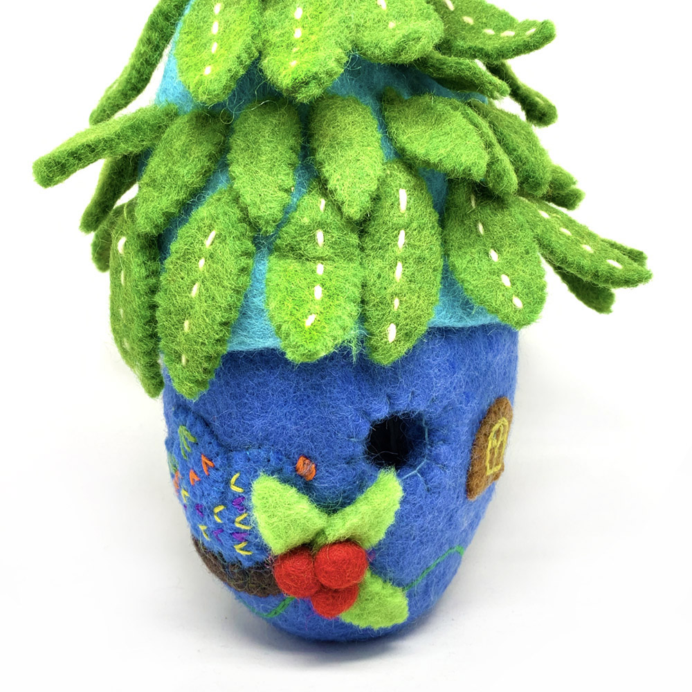Felted Wool Bird House with Leaf Roof