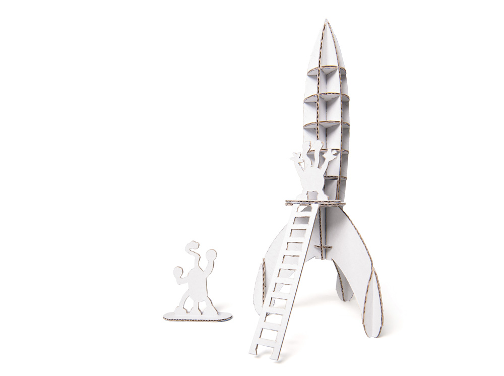 Cardboard rocket construction kit is eco friendly.