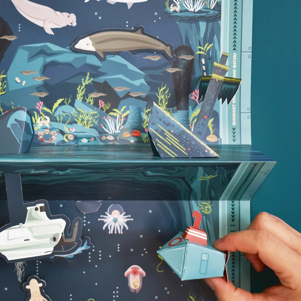 3-in-1 project: 3D ocean wall chart, board game, and activities.