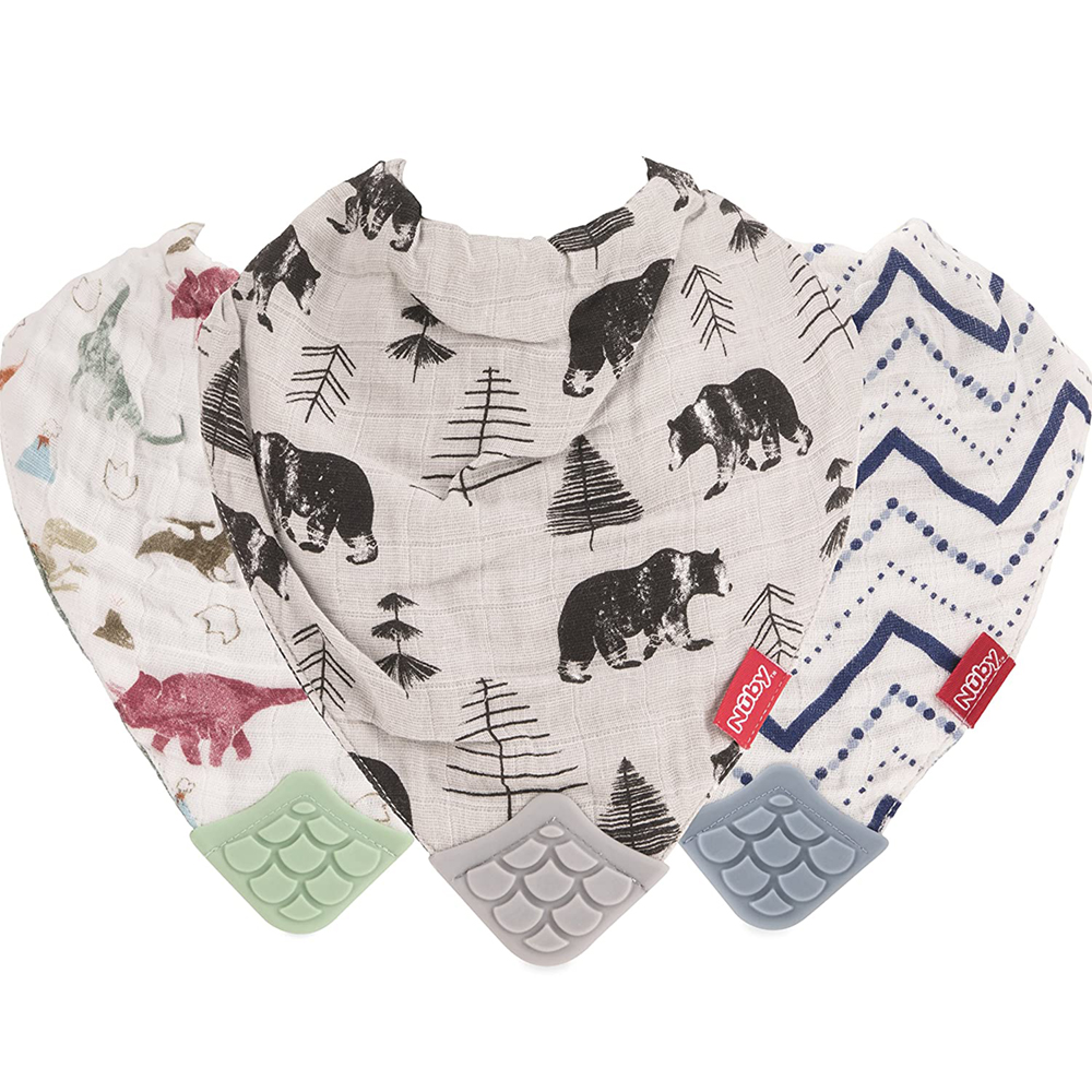 3-pack of reversible cotton teething bibs