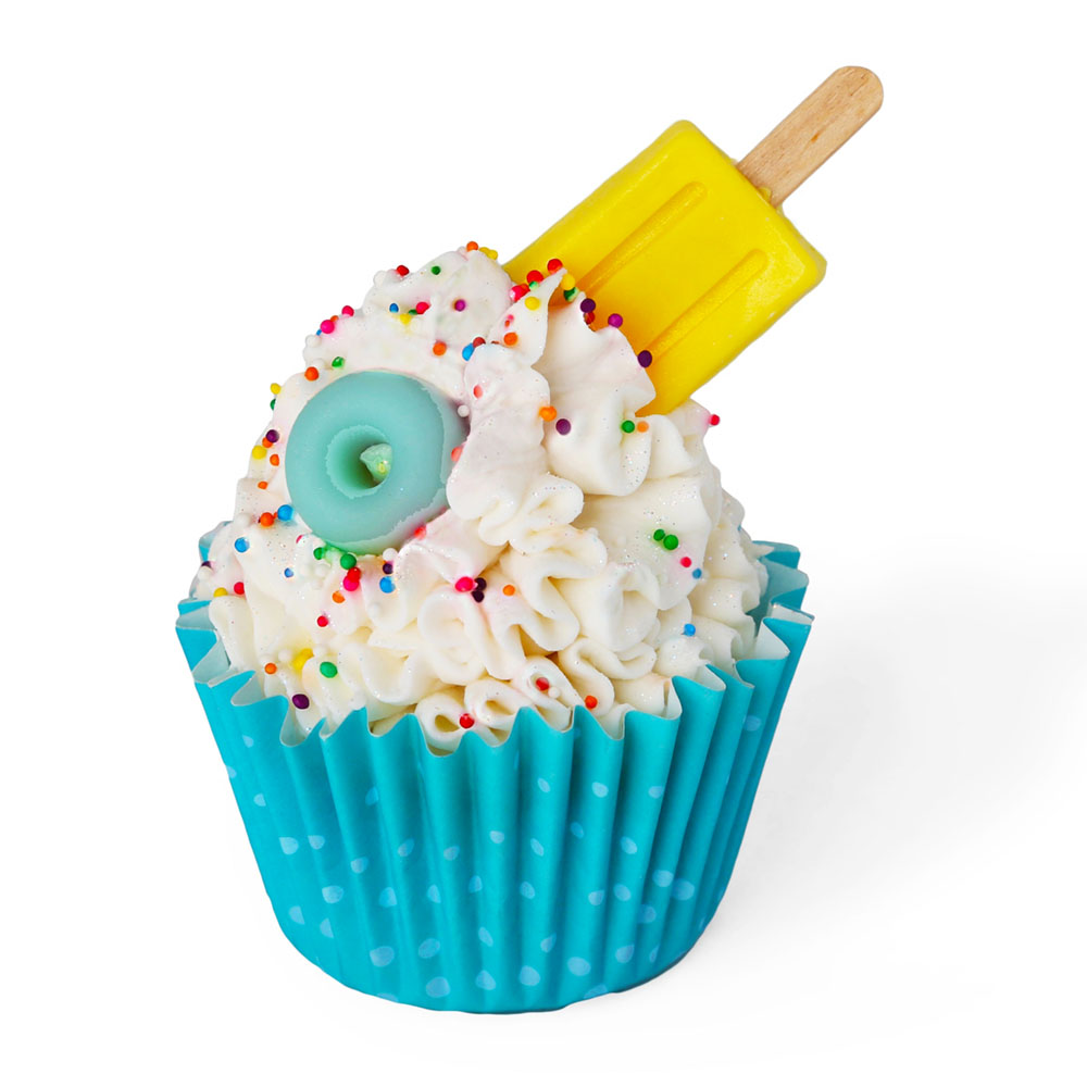 Cupcake Soap with Teal wrapper and yellow popsicle