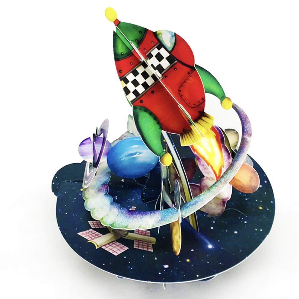 3D Rocket pop up card spins 360 degrees