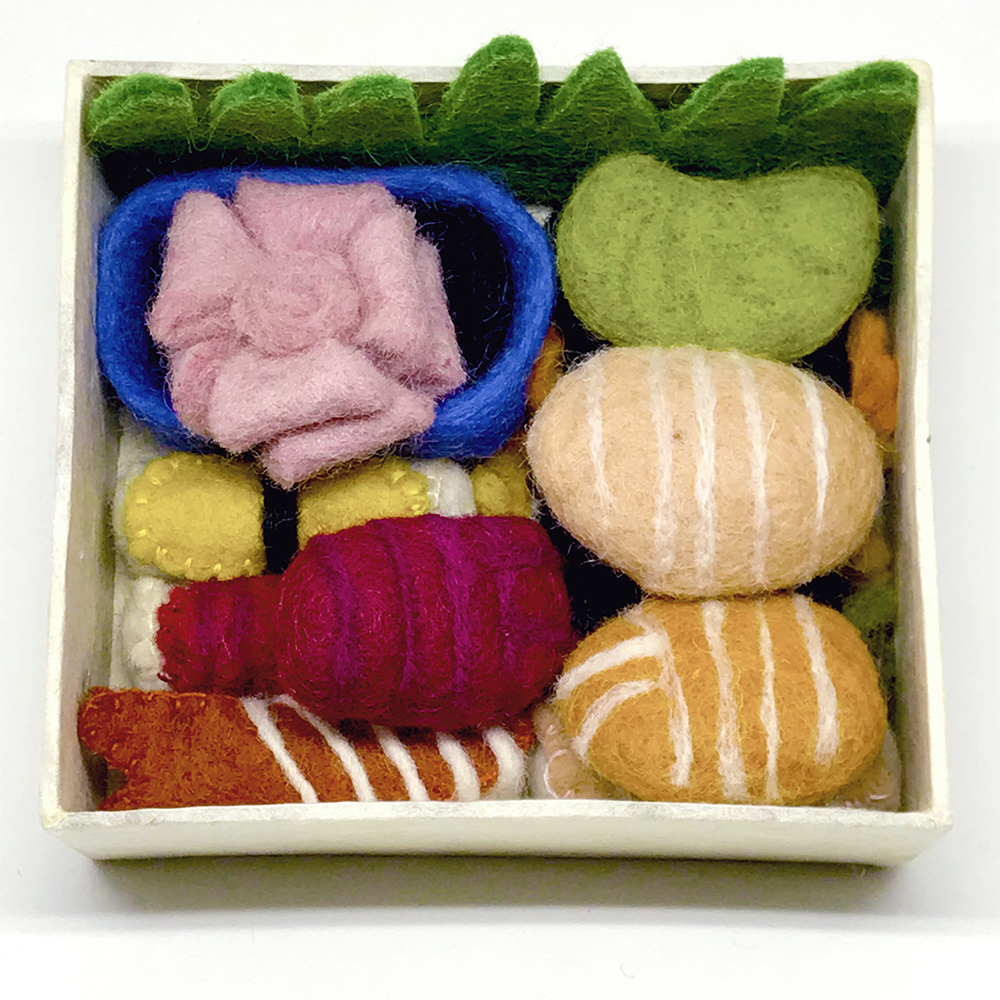 Felted wool sushi in bento box